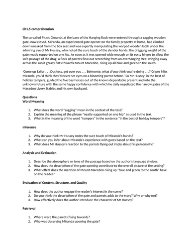 Picnic at Hanging Rock Cambridge 0475 Literature | Teaching Resources