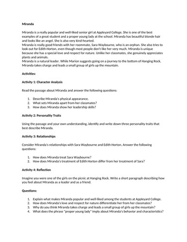 Picnic at Hanging Rock Cambridge 0475 Literature | Teaching Resources