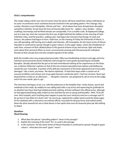 Picnic at Hanging Rock Cambridge 0475 Literature | Teaching Resources