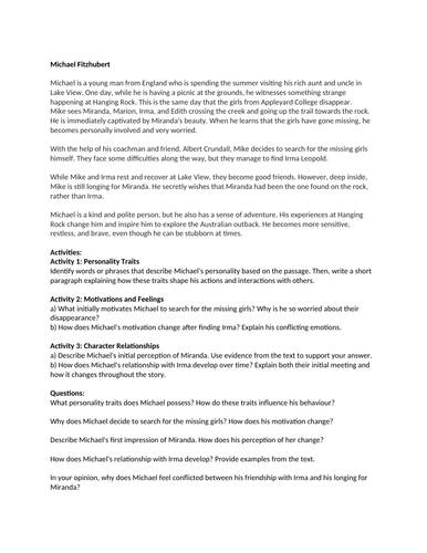 Picnic at Hanging Rock Cambridge 0475 Literature | Teaching Resources