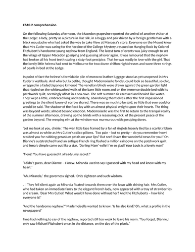 Picnic at Hanging Rock Cambridge 0475 Literature | Teaching Resources