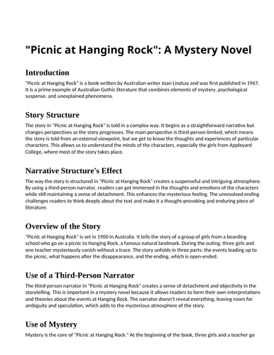 Picnic at Hanging Rock Cambridge 0475 Literature | Teaching Resources