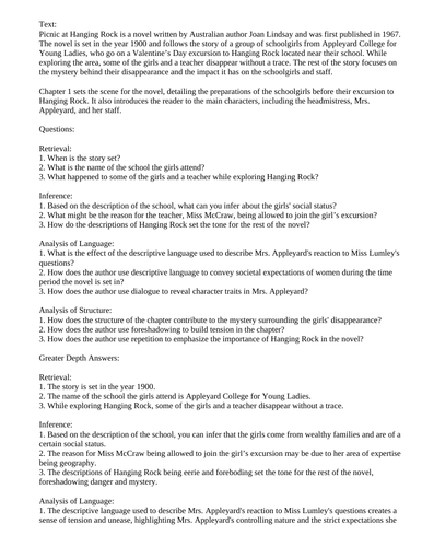 Picnic at Hanging Rock Cambridge 0475 Literature | Teaching Resources