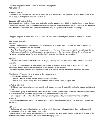 Picnic at Hanging Rock Cambridge 0475 Literature | Teaching Resources