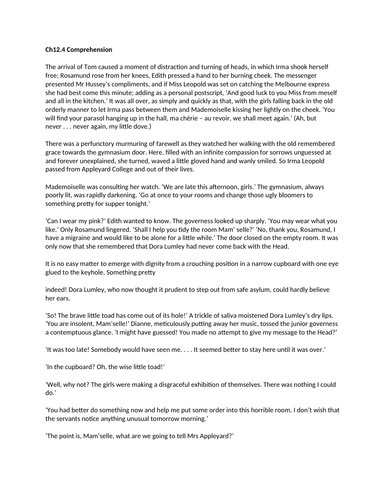 Picnic at Hanging Rock Cambridge 0475 Literature | Teaching Resources