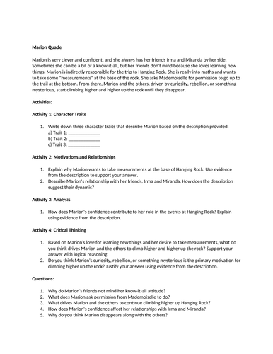 Picnic at Hanging Rock Cambridge 0475 Literature | Teaching Resources