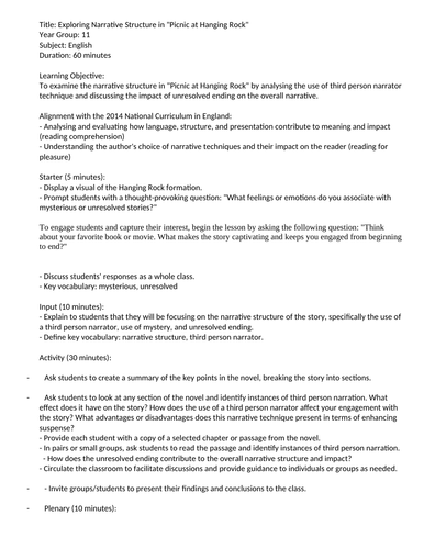 Picnic at Hanging Rock Cambridge 0475 Literature | Teaching Resources