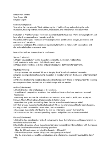 Picnic at Hanging Rock Cambridge 0475 Literature | Teaching Resources