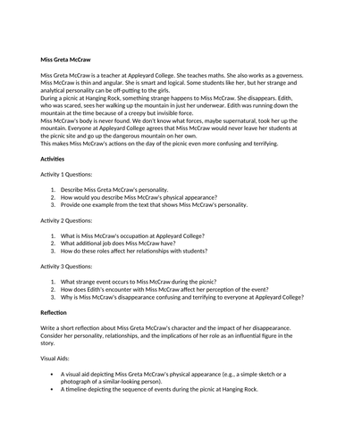 Picnic at Hanging Rock Cambridge 0475 Literature | Teaching Resources