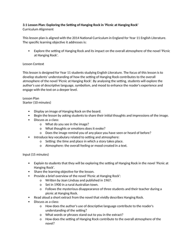 Picnic at Hanging Rock Cambridge 0475 Literature | Teaching Resources