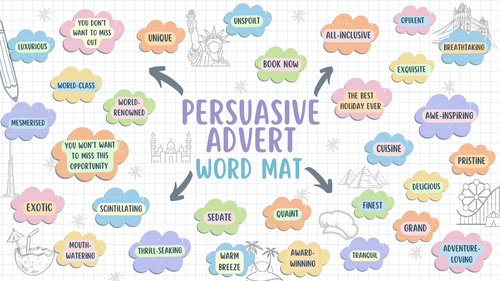 Persuasive Travel Advert Word Mat | Teaching Resources