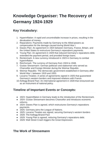 IGCSE History Germany Knowledge Organisers | Teaching Resources
