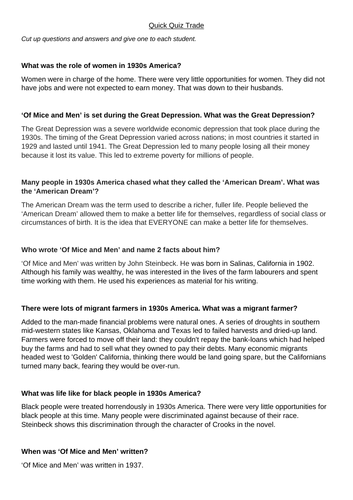 Social and Historical Context Of Mice and Men | Teaching Resources