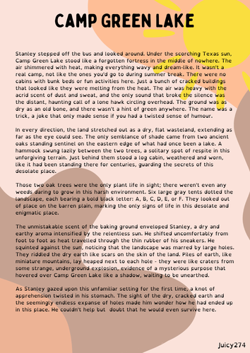 Holes WAGOLL, Setting description of Camp Green Lake, example text ...