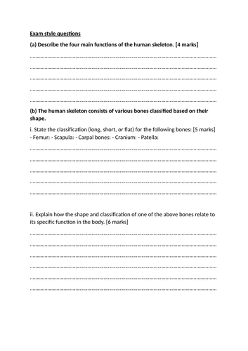 The Skeletal and Muscular system IGCSE PE CIE | Teaching Resources