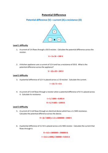 GCSE Physics Potential Difference (V=IR) Questions and Answers ...