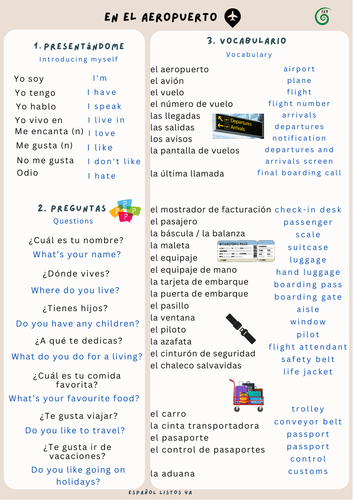 Spanish for holidays En el aeropuerto - At the airport | Teaching Resources