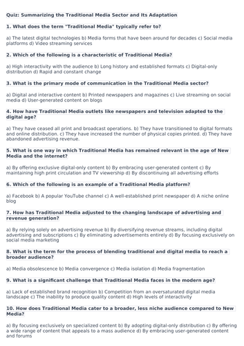 Lesson 2 - Multiple Choice Quiz - Summarizing the Traditional Media ...