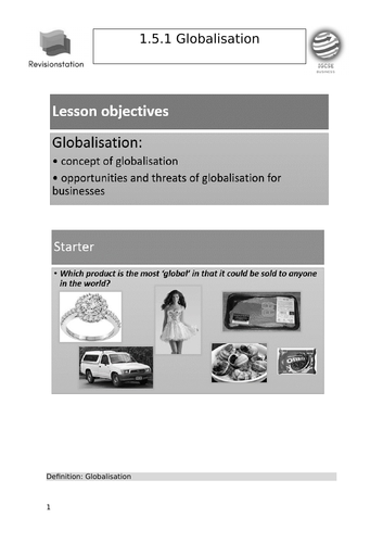 Pearson Edexcel International GCSE in Business 1.5.1 Globalisation ...