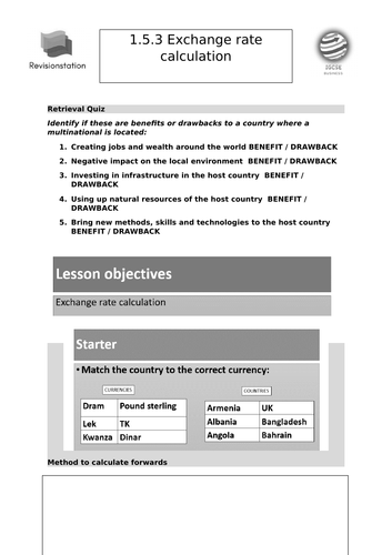 Pearson Edexcel International GCSE in Business 1.5.3 Exchange rate ...