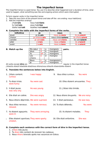 The imperfect tense in French KS4 | Teaching Resources