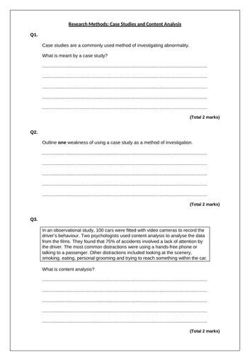 A-Level Psychology - CASE STUDIES AND CONTENT ANALYSIS [Year 2 Research ...