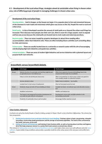 Edexcel IGSCE Geography Urbanisation Knowledge Organiser | Teaching ...