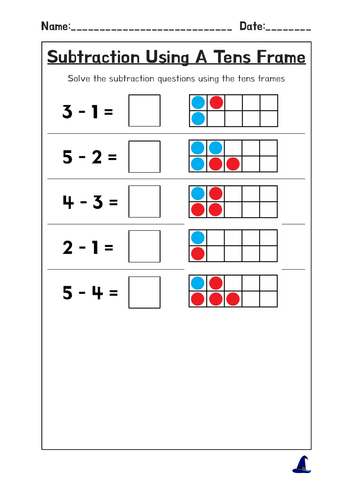 Subtraction Using Tens Frames Worksheets Teaching Resources