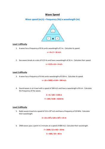 GCSE Physics Wave Speed (v=fλ) Questions and Answers | Teaching Resources