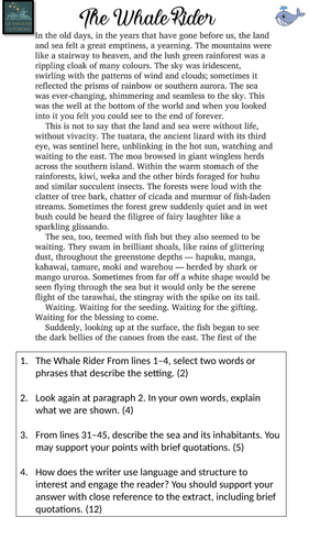 The Whale Rider IGCSE reading questions | Teaching Resources