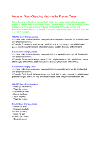 SPANISH PRESENT TENSE STEM CHANGING VERBS | Teaching Resources