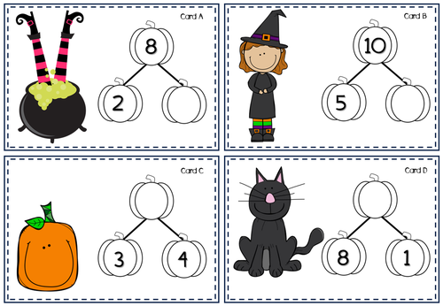 Halloween Maths Number Bond Task Cards 1-10 Center | Teaching Resources