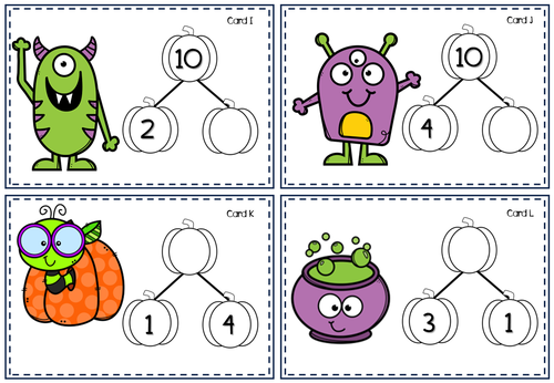 Halloween Maths Number Bond Task Cards 1-10 Center | Teaching Resources