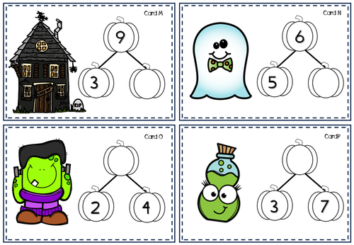 Halloween Maths Number Bond Task Cards 1-10 Center | Teaching Resources