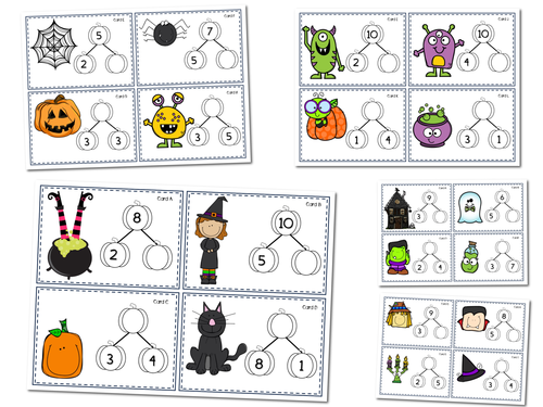 Halloween Maths Number Bond Task Cards 1-10 Center | Teaching Resources