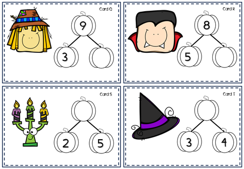 Halloween Maths Number Bond Task Cards 1-10 Center | Teaching Resources