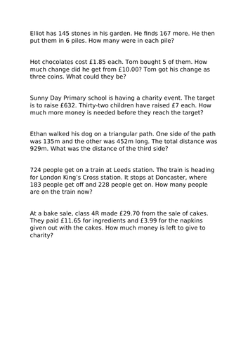 Year 4 mixed operation two-step word problems | Teaching Resources