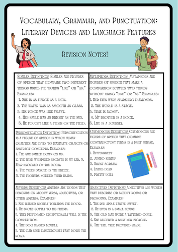 Literary Devices and Language Features Revision Notes | Teaching Resources