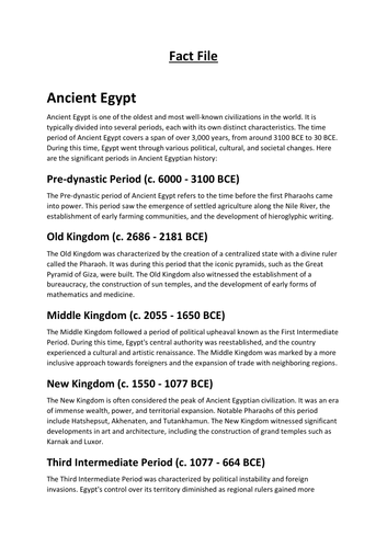Ancient Egypt Fact File | Teaching Resources