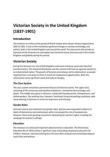 Victorian Society in the United Kingdom (1837-1901) | Teaching Resources