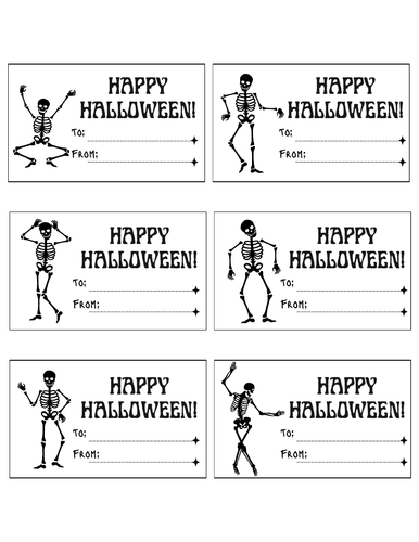 Skeleton Happy Halloween Gift Tag: Spooky and Fun Classroom ...