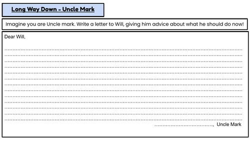 Long Way Down - Uncle Mark Letter Template | Teaching Resources