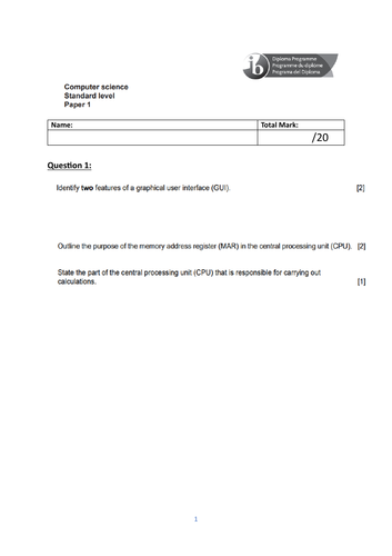 Ib Dp Computer Science Year 12 13 Test 2 V2 Topic 2 Teaching Resources