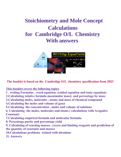 Stoichiometry and mole calculations for Cambridge O/L students ...
