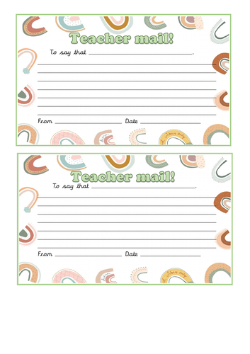 Printable positive Teacher notes in rainbow boho | Teaching Resources