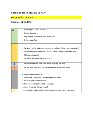 Roald Dahl-Charlie and the Chocolate Factory- Big Reads, Comprehension ...