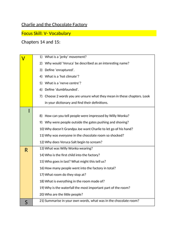 Roald Dahl-Charlie and the Chocolate Factory- Big Reads, Comprehension ...