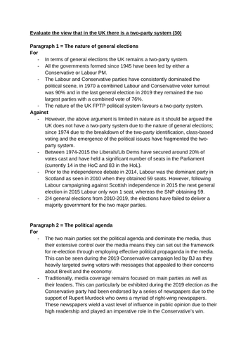 Politics A Level Edexcel Component 1 essay plans | Teaching Resources