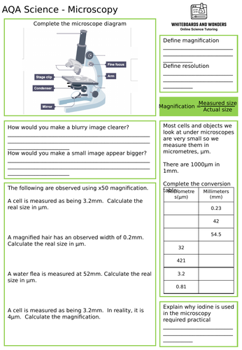 AQA - Cell Biology - Microscopy | Teaching Resources