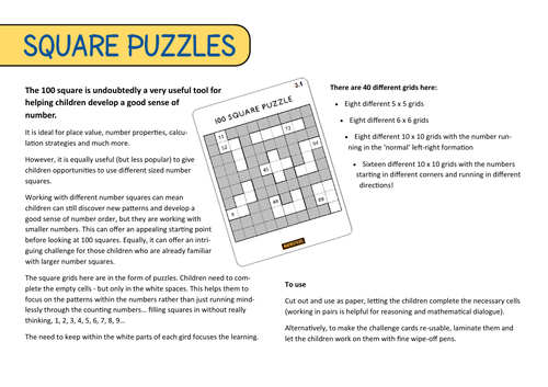 40 Number Square Puzzles for Number Reco | Teaching Resources